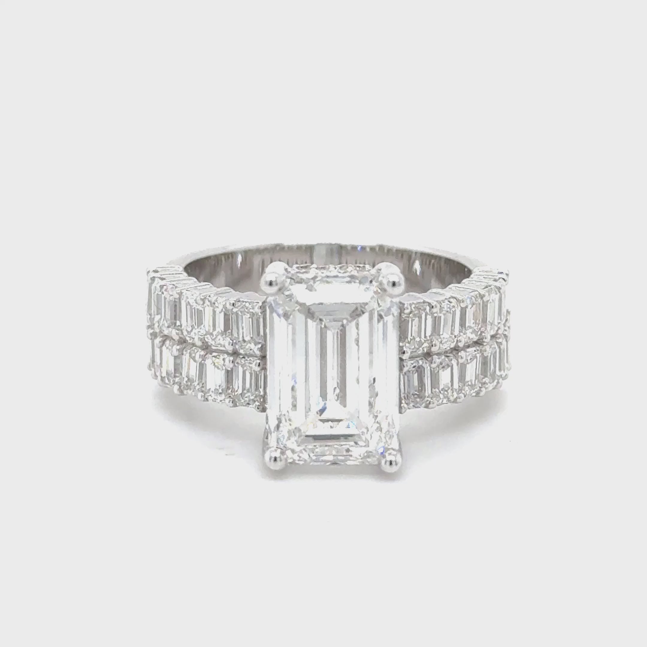 14K White Gold Lab Grown Emerald Cut 7.25ct Diamond Engagement Ring ...